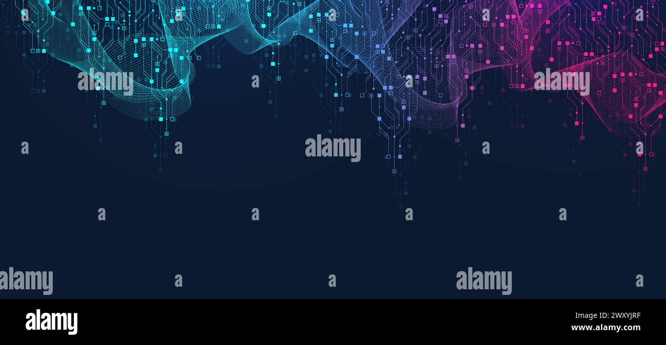 Quantum computer technologies concept. Futuristic blue circuit board background vector. Modern ...