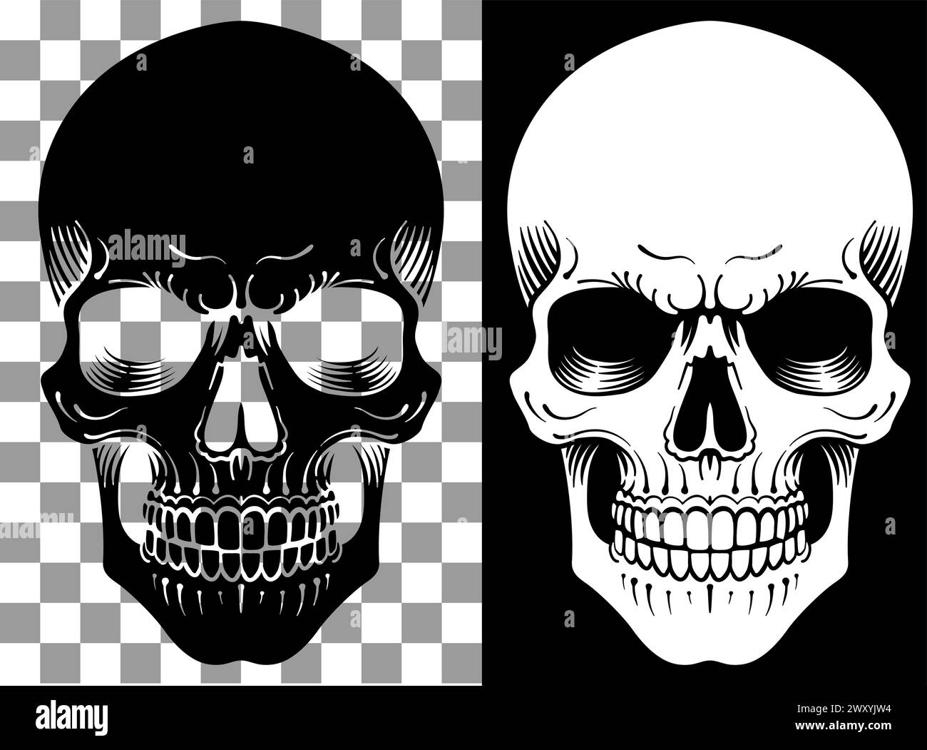 Skull Engraved Woodcut Etching Tattoo Design Stock Vector Image & Art ...