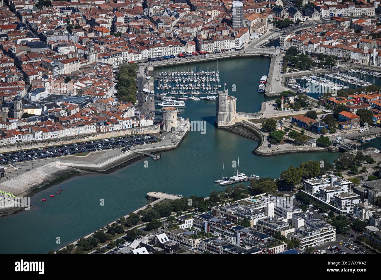 La Rochelle (central-western France): aerial view of the town center ...