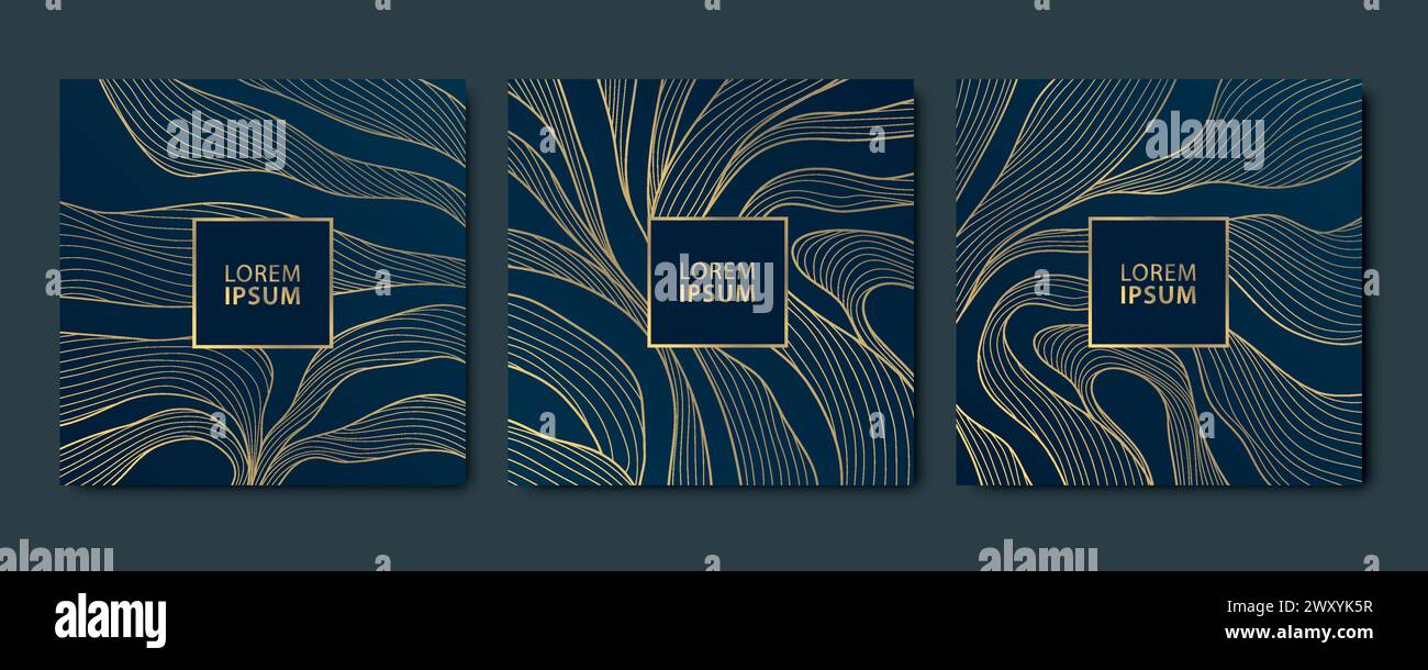 Vector set of gold line ribbons pattern, line organic shapes ...