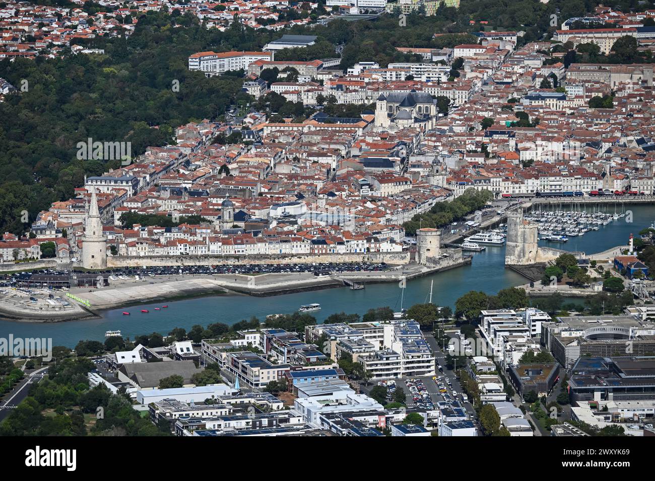 La Rochelle (central-western France): aerial view of the town, the ...