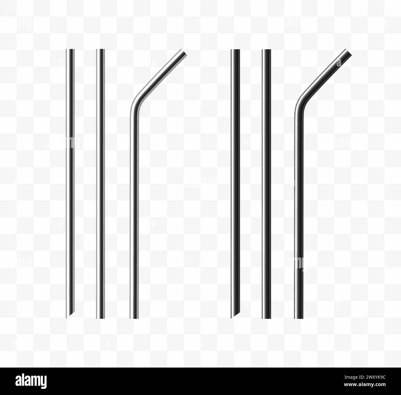 Set of reusable metal drinking straws. Realistic vector illustration ...