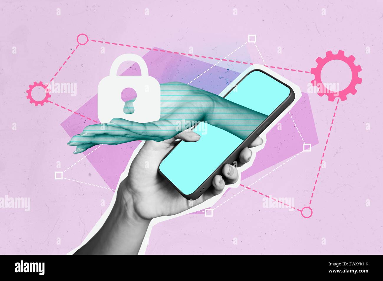 Composite 3D photo collage trend artwork sketch image of black white ...