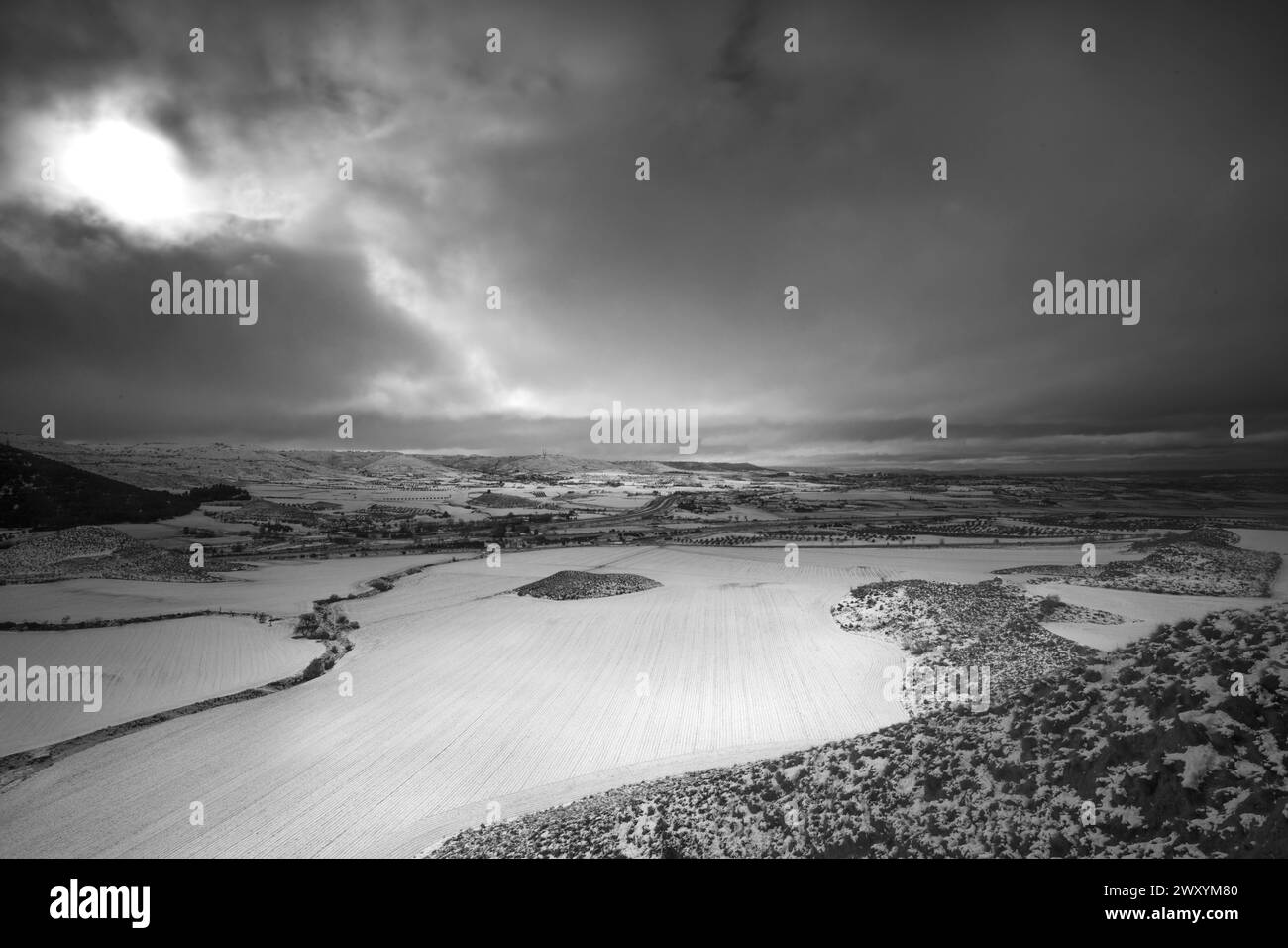Dramatic Winter Landscape of Peña del Águila Stock Photo - Alamy