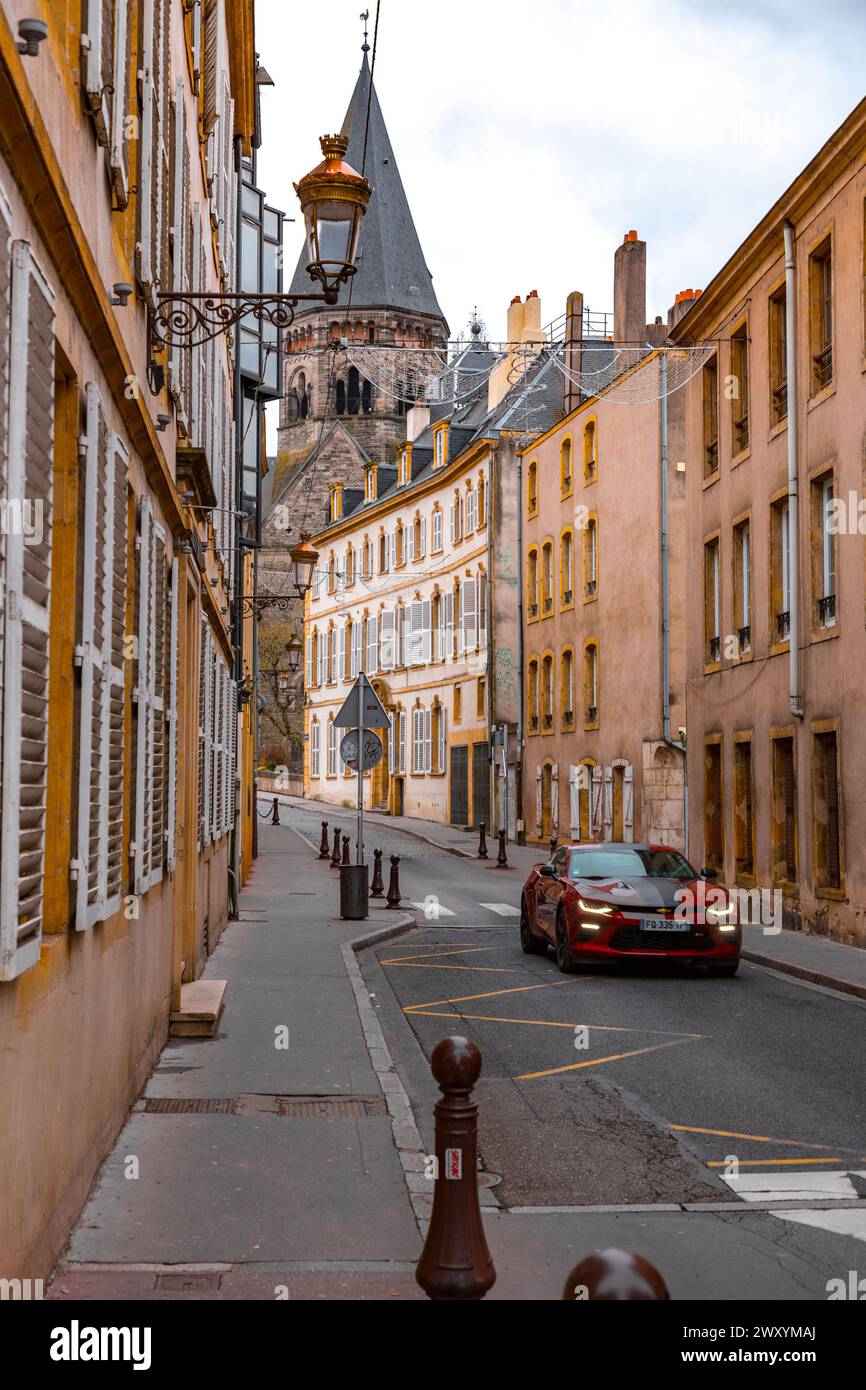 Metz, France - January 23, 2022: Street view and typical french ...