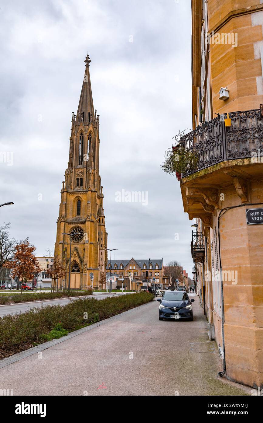 Metz, France - January 23, 2022: Tower of the Garrison Temple is the ...