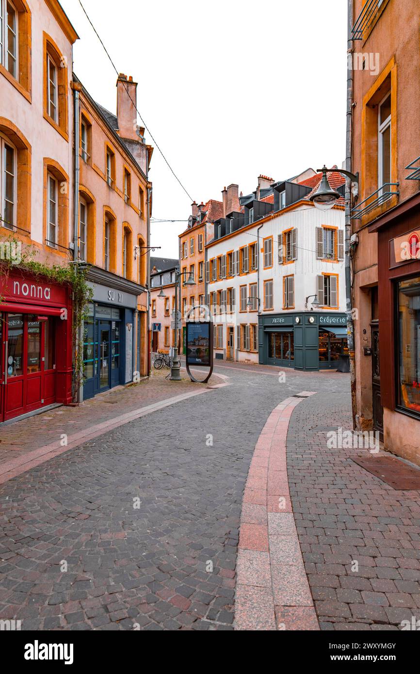 Metz, France - January 23, 2022: Street view and typical french ...