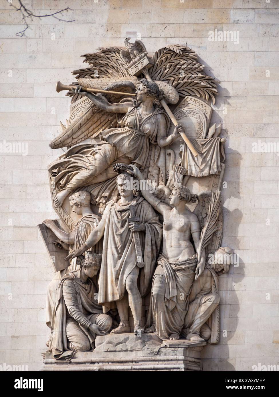 Paris. Details of pillars of Arc de Triomphe on Charles de Gaulle ...