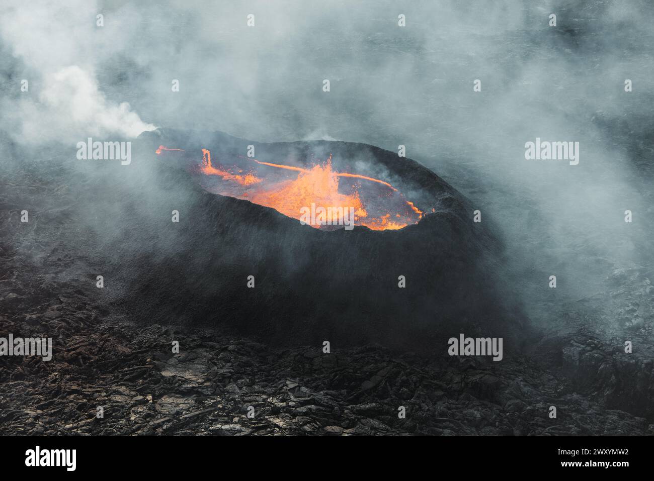 From above dramatic image capturing the raw power of molten lava within ...
