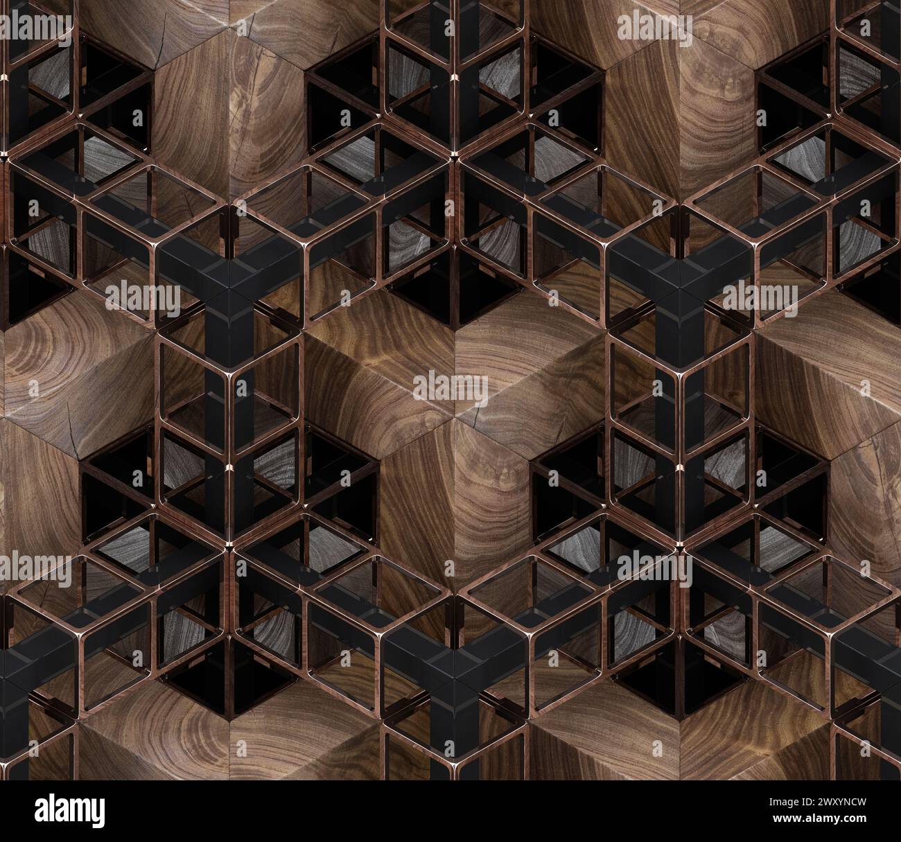 3D Wallpaper depicting a chain of geometric elements made of precious ...