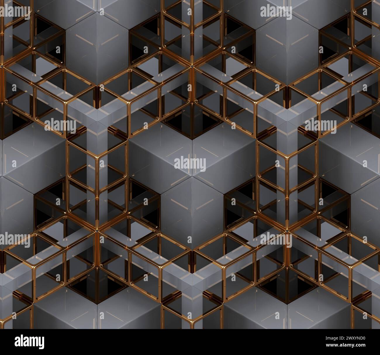 3D Wallpaper depicting a chain of geometric elements made of gray ...