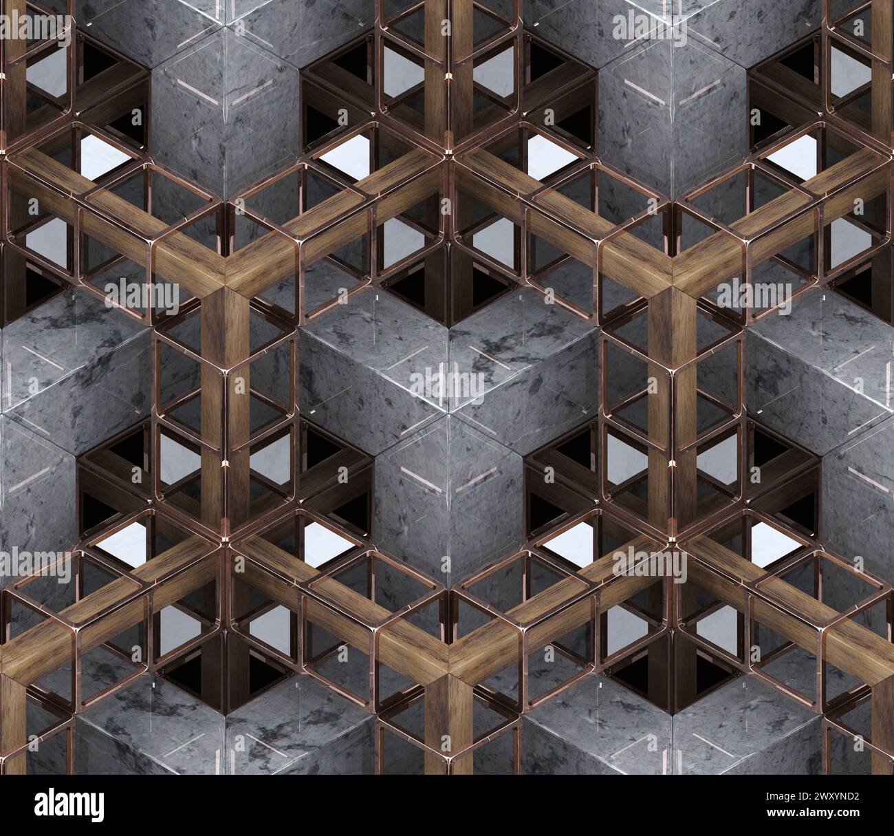 3D Wallpaper depicting a chain of geometric elements made of precious ...