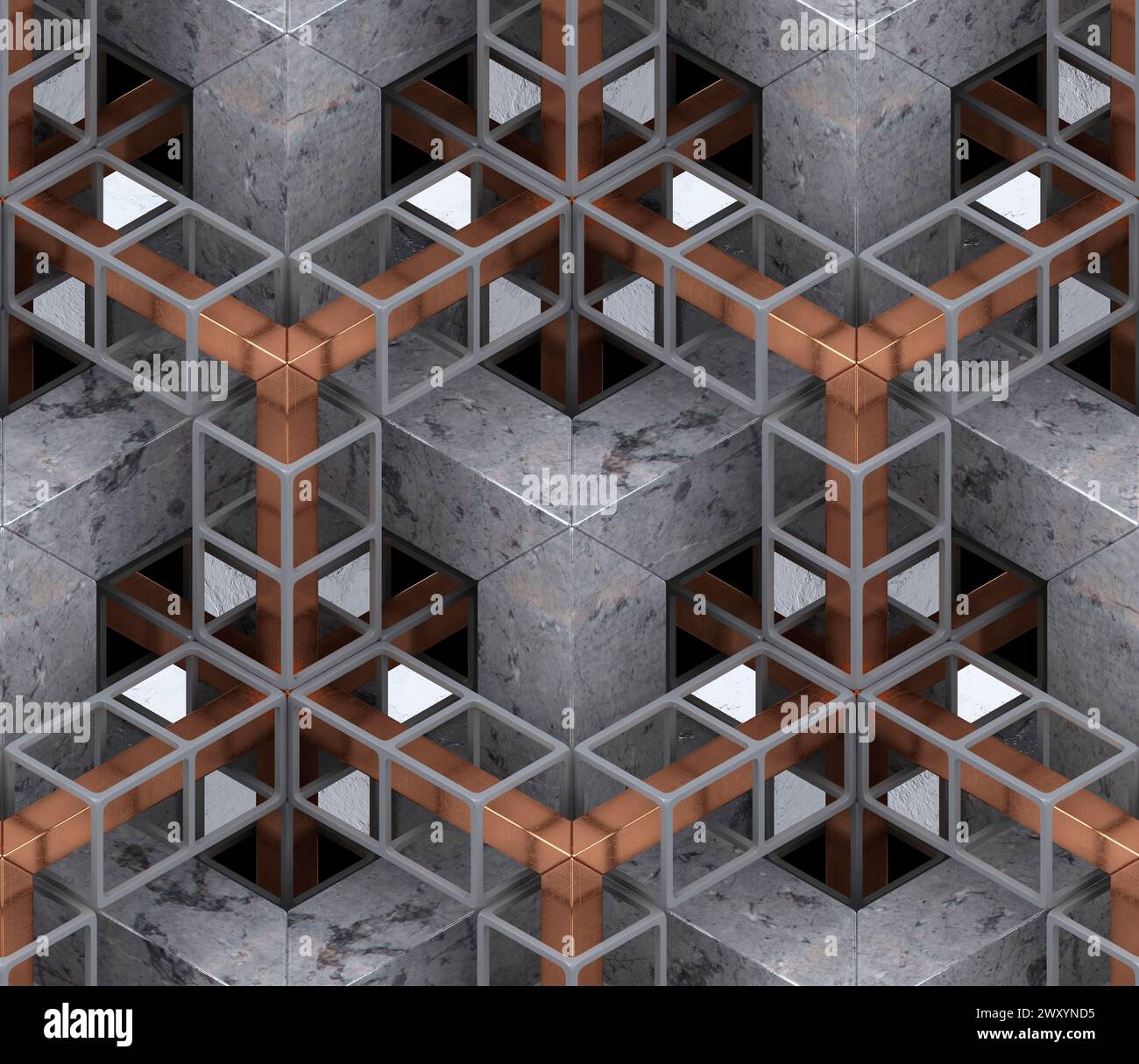 3D Wallpaper depicting a chain of geometric elements made of golden ...
