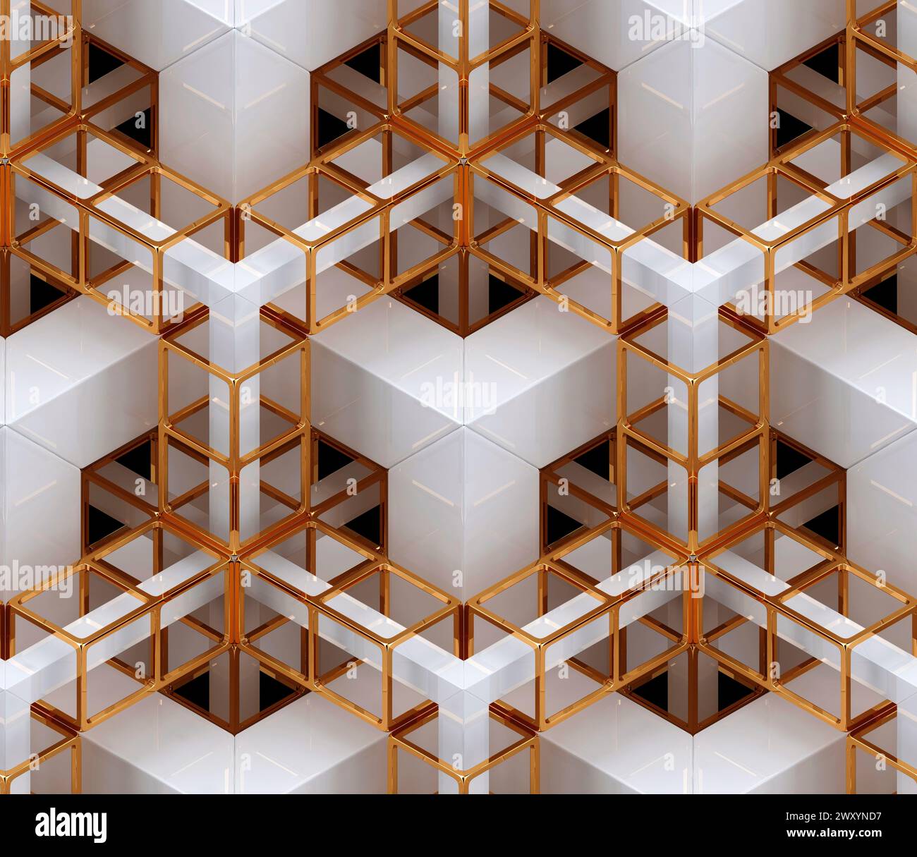 3D Wallpaper depicting a chain of geometric elements made of white ...