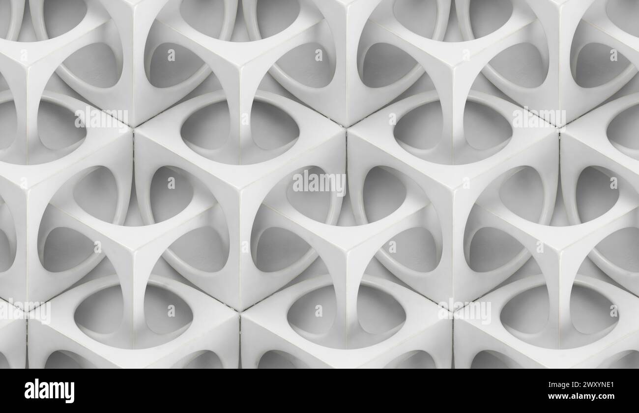 3D wallpaper futuristic grid white material on white stucco background ...