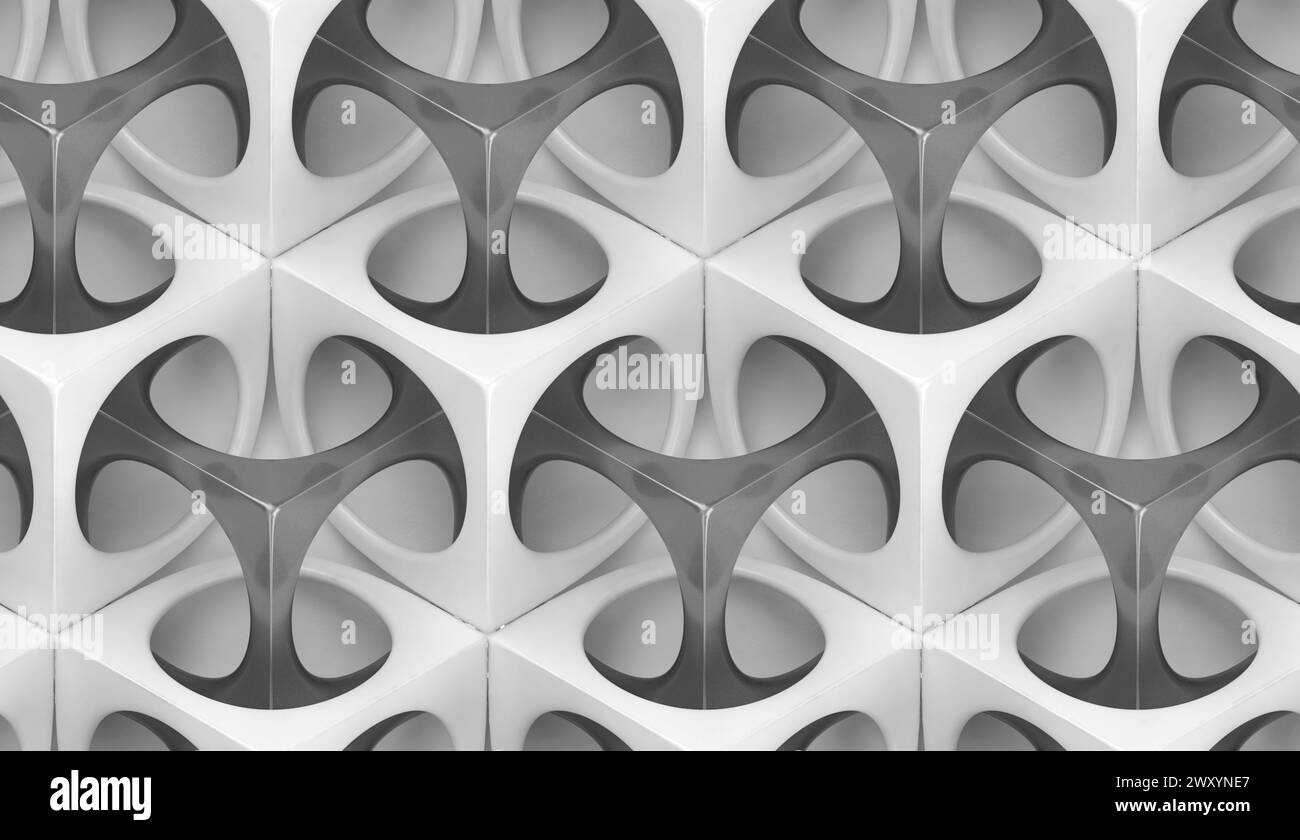 3D Wallpaper futuristic grid white and gray shapes on white stucco ...