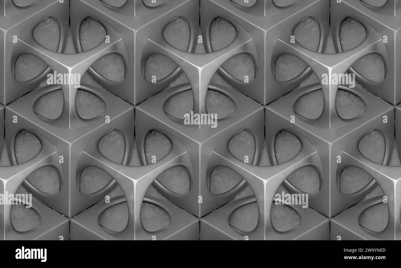 3D Wallpaper futuristic grid gray and gray silver shapes on gray stucco ...