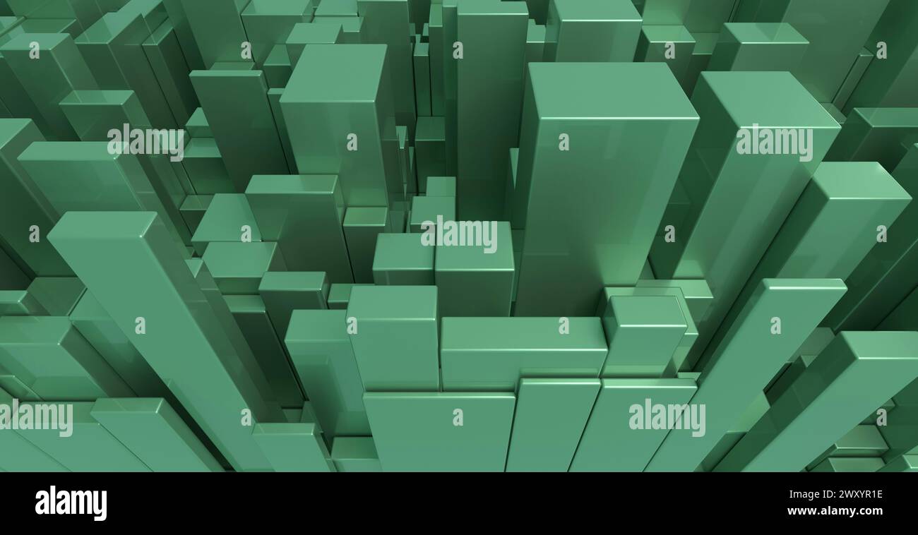 A 3d Illustration Of A Seamless Pattern Of Varying Sizes Of Green Cubes