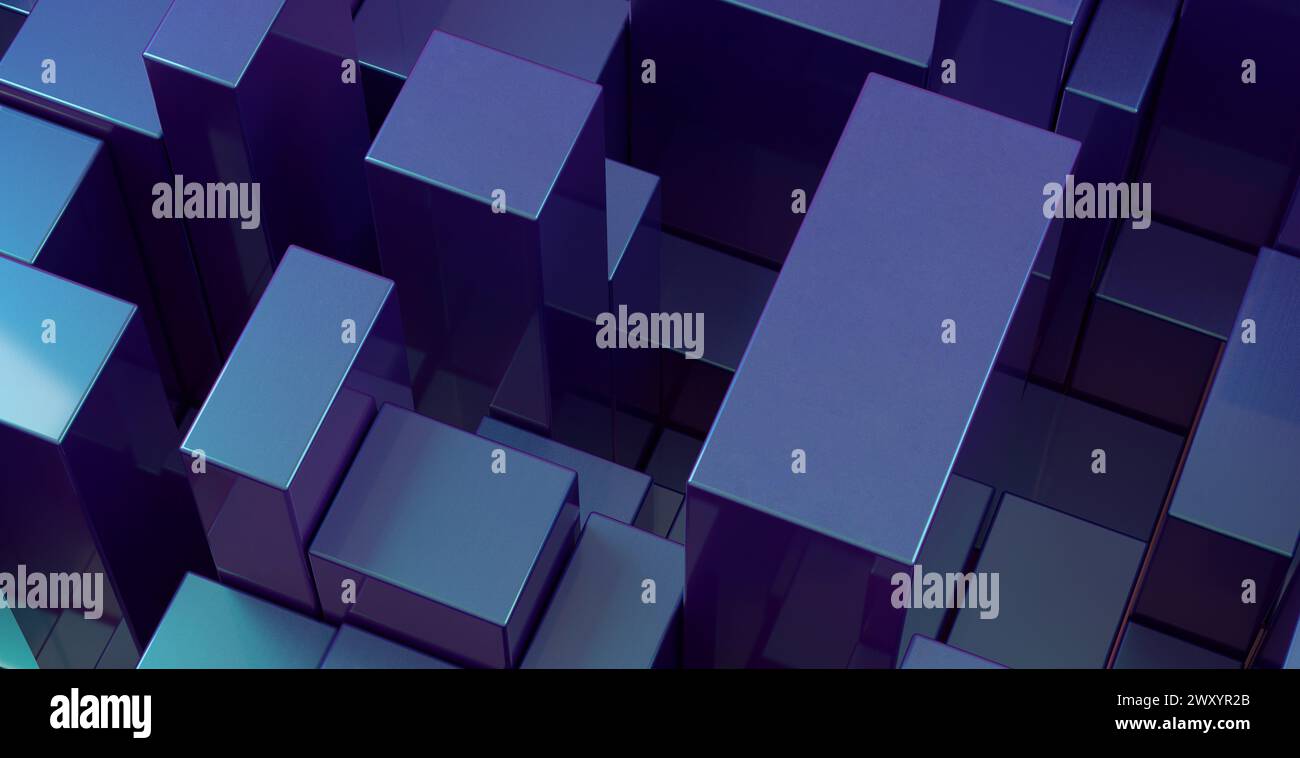 Abstract Background Featuring An Array Of Purple And Blue 3d Cubes In A Grid Like Structure With