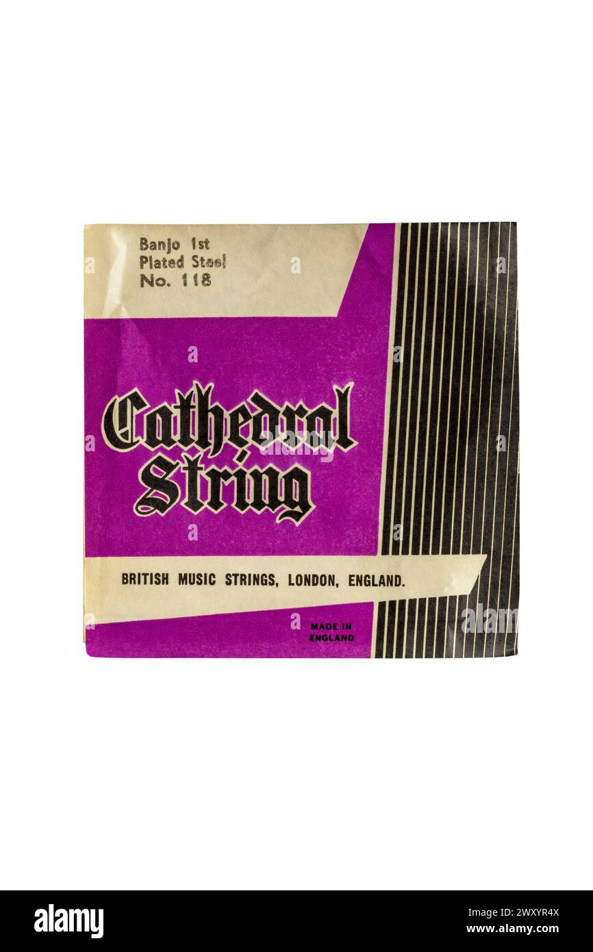 Pack of Cathedral String banjo strings Made in England isolated on ...