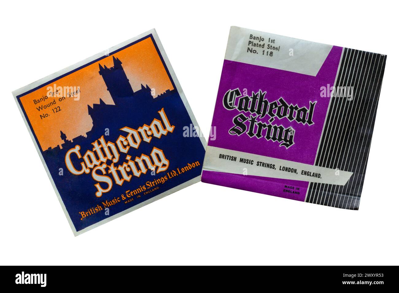 Packs of Cathedral String banjo strings isolated on white background ...