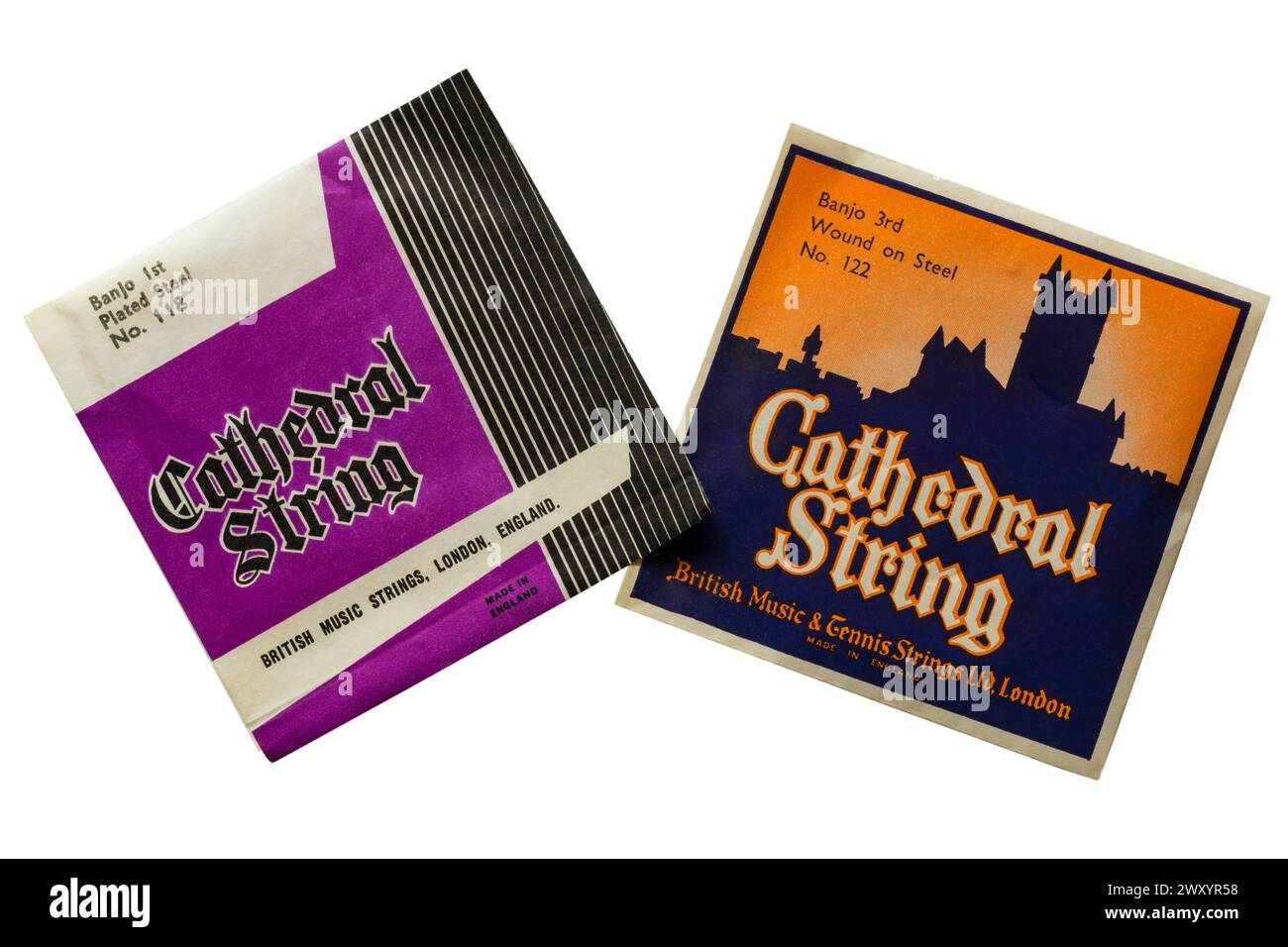 Packs of Cathedral String banjo strings isolated on white background ...