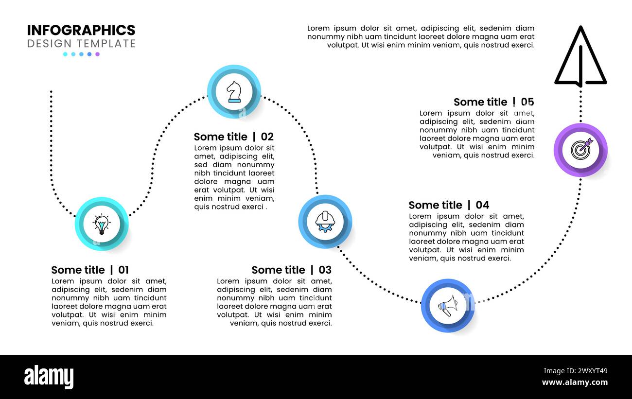 Infographic template with icons and 5 options or steps. Paper plane ...