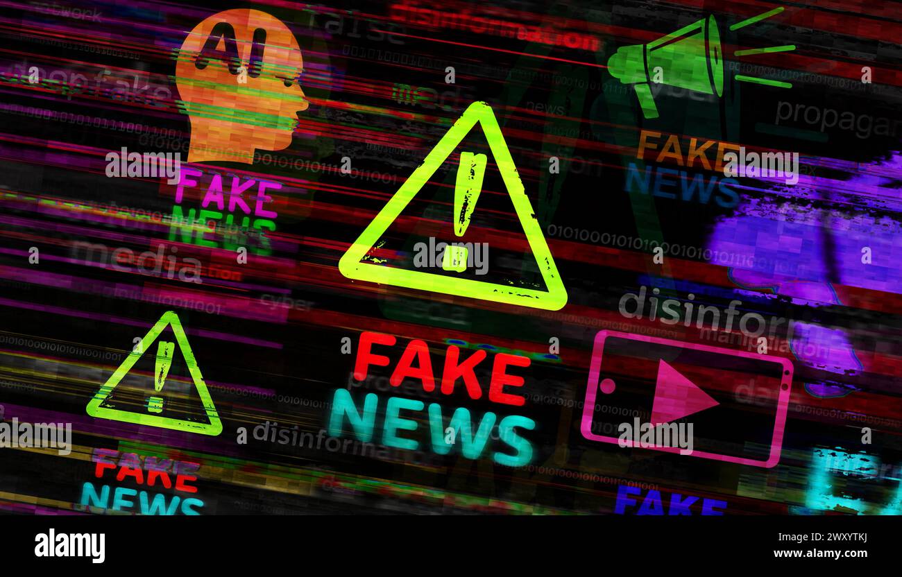 Fake news hoax and disinformation symbol technology concept. Abstract ...