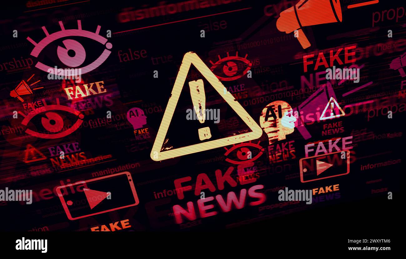 Fake news hoax and disinformation symbol technology concept. Abstract ...