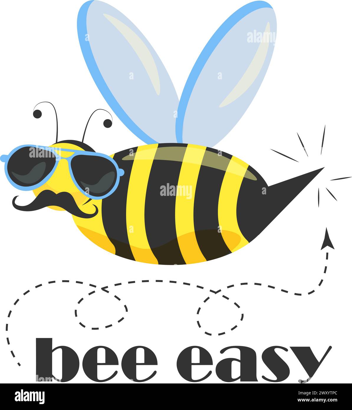 Flat illustration bee male character with mustache, pilot sun glasses ...