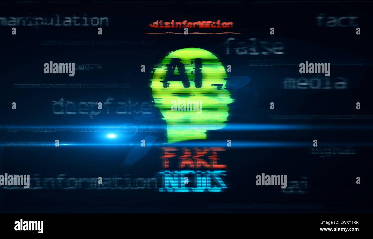 Fake news hoax and disinformation symbol technology concept. Abstract ...