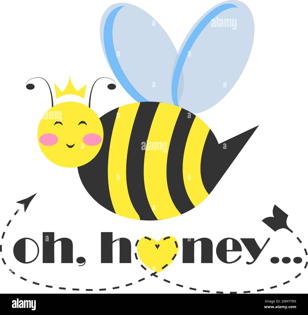 Flat illustration bee princess character with diadem and typography Oh ...