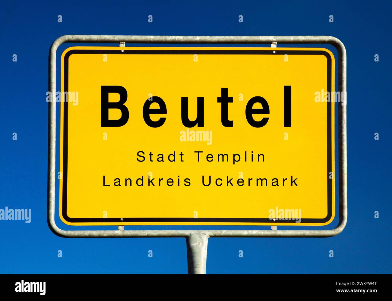 Beutel town sign, Germany, Brandenburg, Uckermark, Templin Stock Photo ...