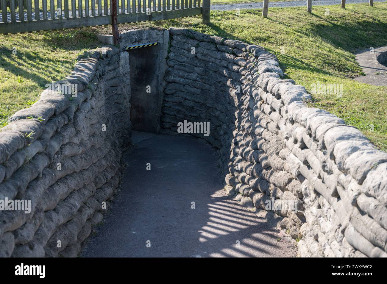 Detail of the underground passage with sandbag walls that leads to the ...