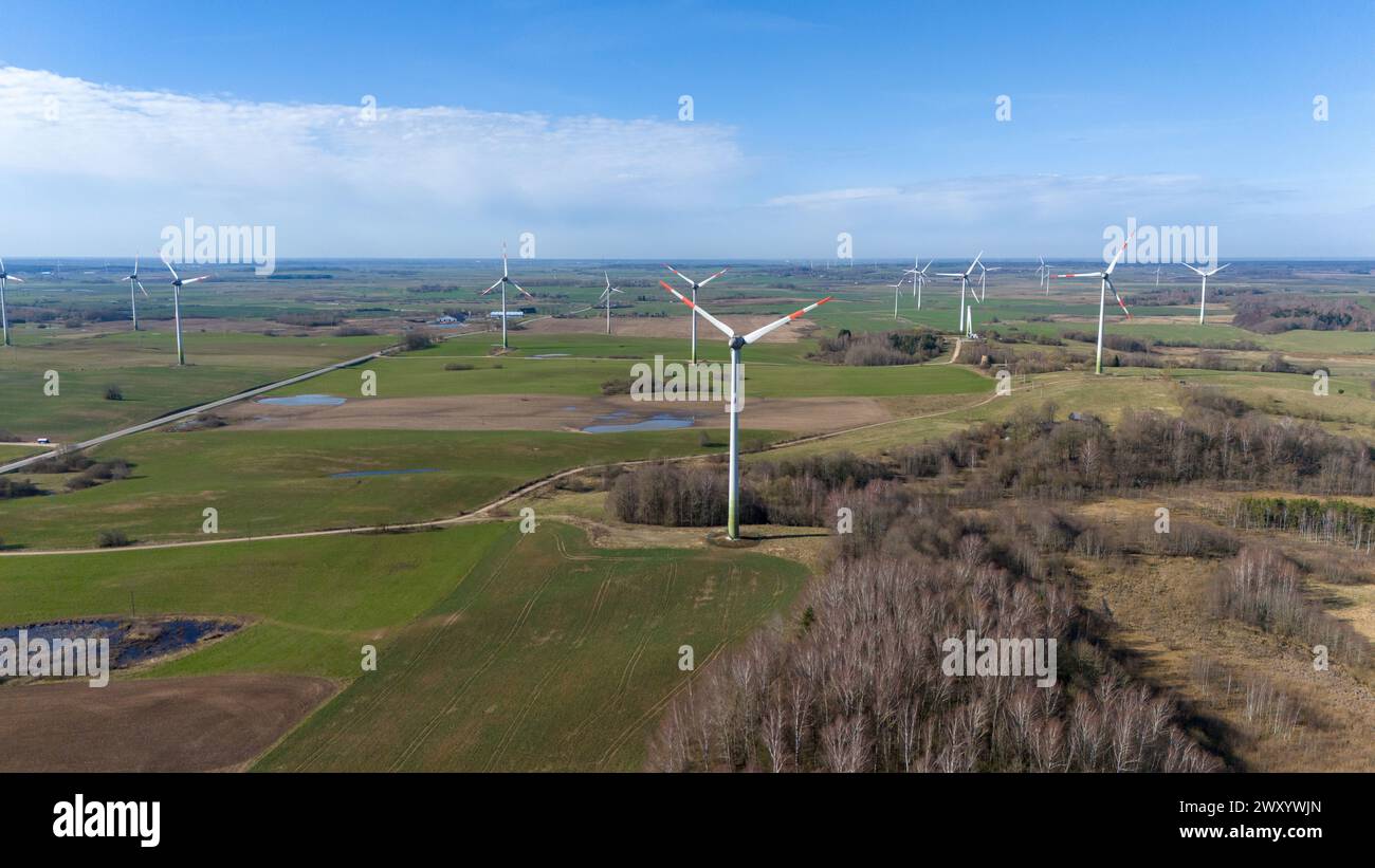 The Wind turbines and Electrum solar park in Taurage, Lithuania Stock ...