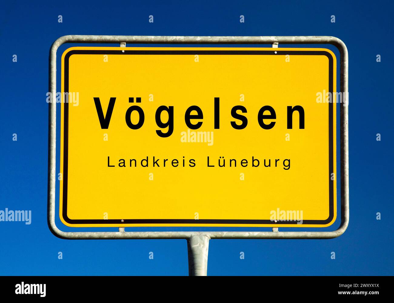 Voegelsen town sign, Germany, Lower Saxony, Lueneburg, Bardowick Stock ...