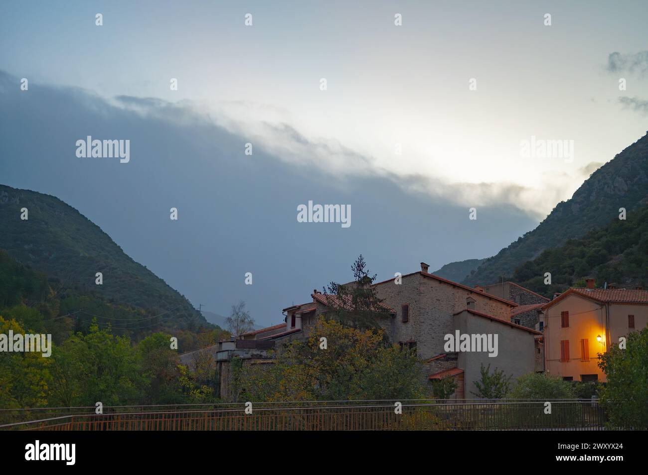 Landscape of the small French village of Villefranche de Conflent ...