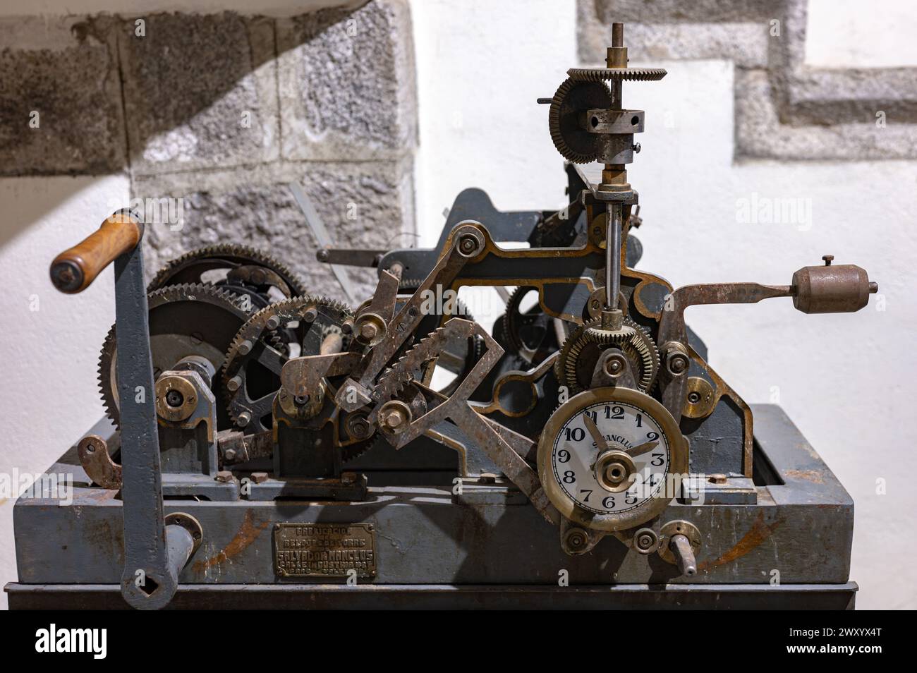 Detail of the mechanism of a very old manually wound tower clock by ...