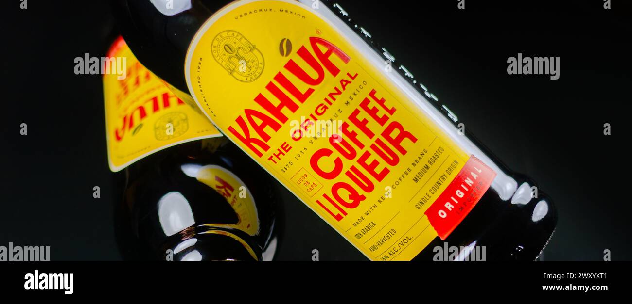 LONDON, UK - 27 MARCH 2024 Kahlua Original coffee liqueur is the main ...