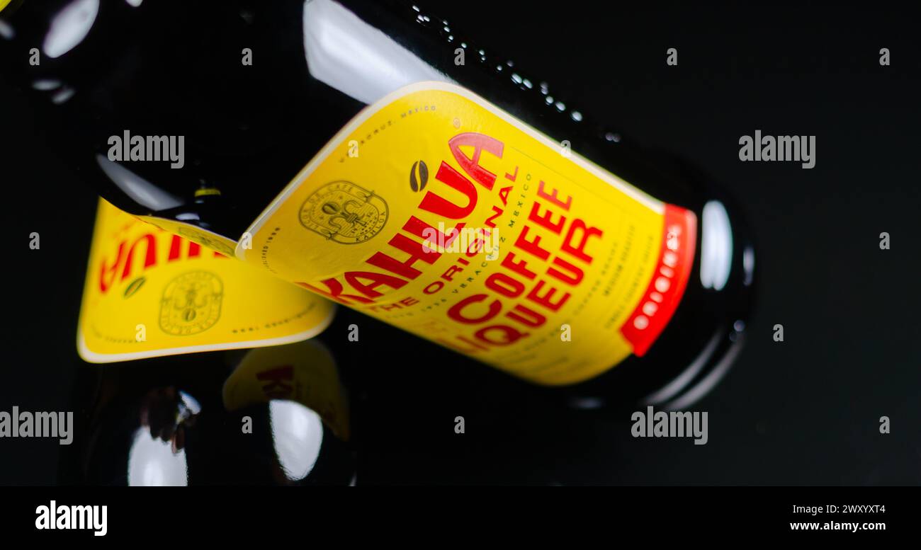 LONDON, UK - 27 MARCH 2024 Kahlua Original coffee liqueur is the main ...