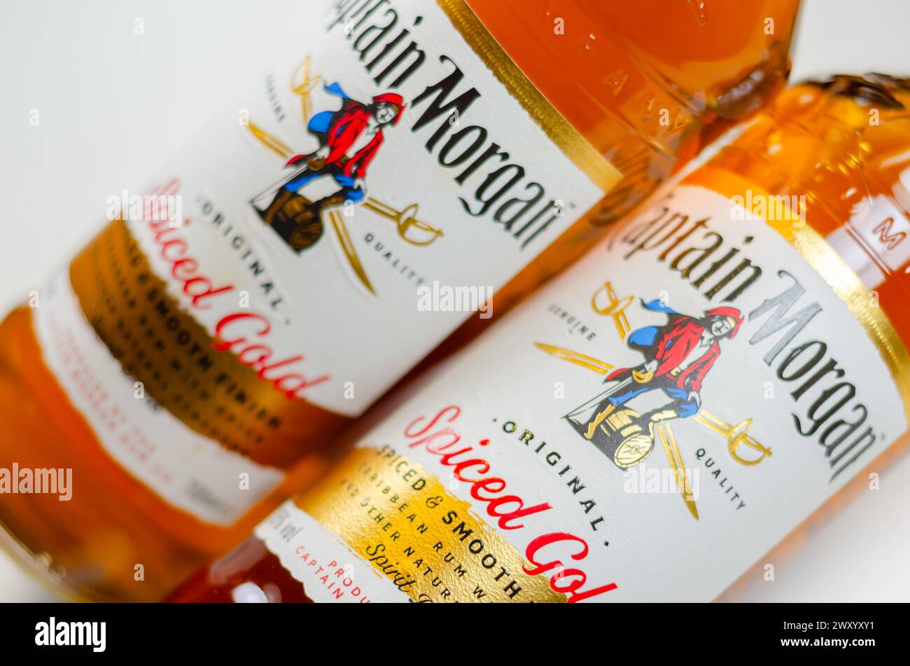 LONDON, UK - 19 MARCH 2024 Captain Morgan Original Spiced Gold, an ...