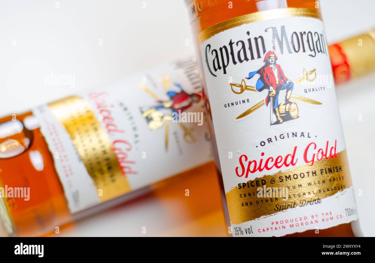 LONDON, UK - 19 MARCH 2024 Captain Morgan Original Spiced Gold, an ...