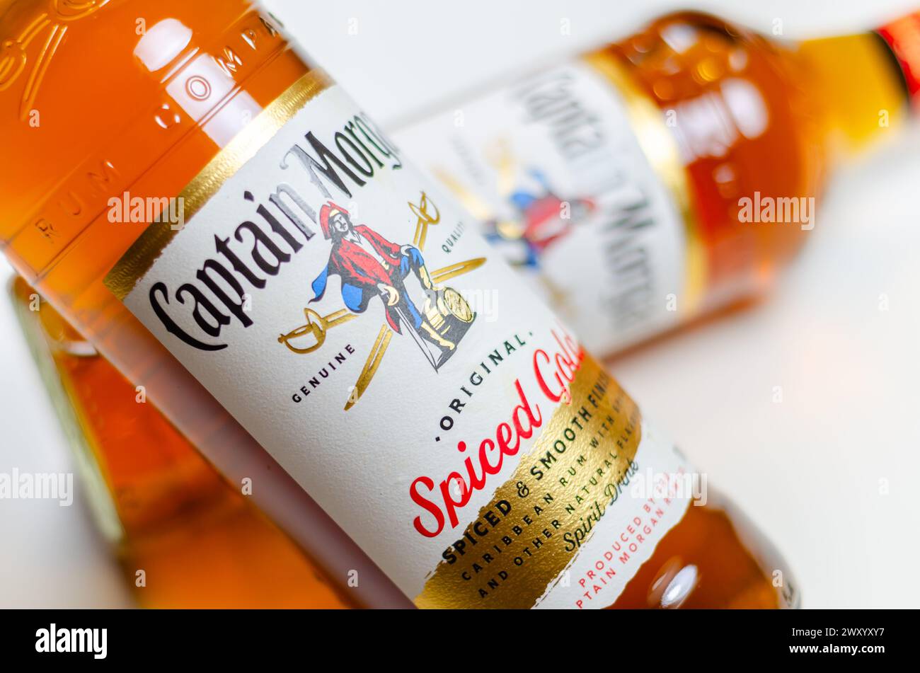 LONDON, UK - 19 MARCH 2024 Captain Morgan Original Spiced Gold, an ...