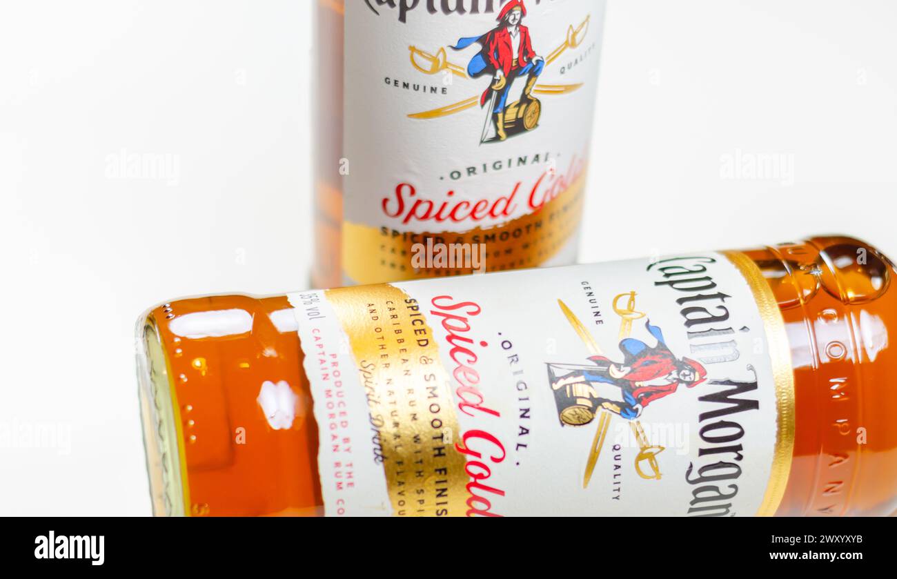 LONDON, UK - 19 MARCH 2024 Captain Morgan Original Spiced Gold, an ...