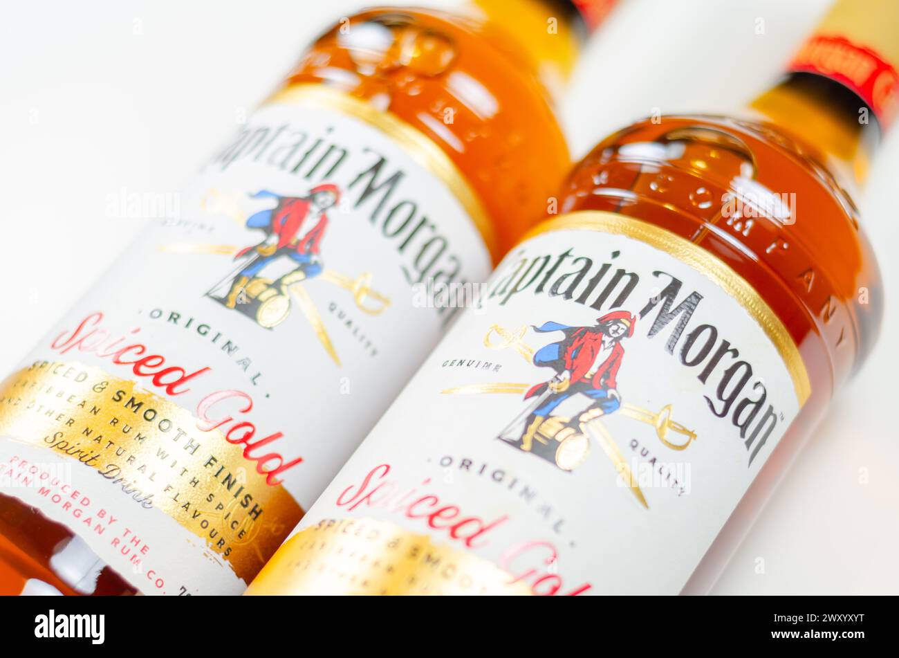 LONDON, UK - 19 MARCH 2024 Captain Morgan Original Spiced Gold, an ...