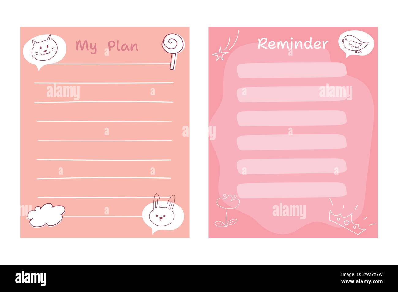 Cute templates for memo, reminder or to do list with animals. Paper ...