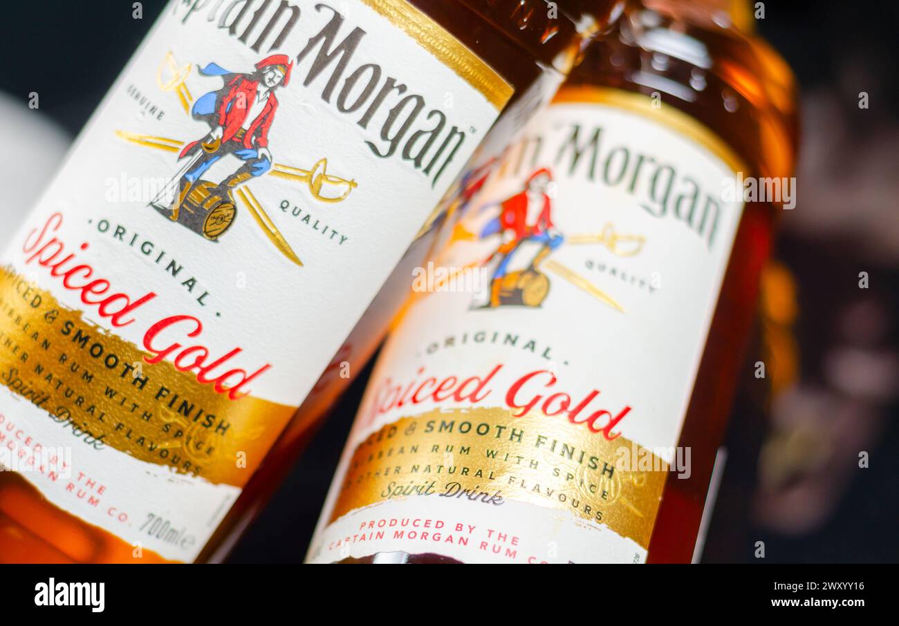 LONDON, UK - 19 MARCH 2024 Captain Morgan Original Spiced Gold, an ...