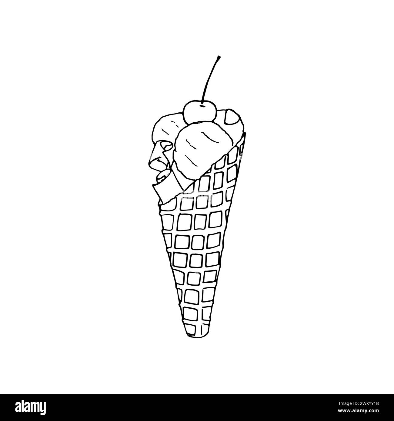 Hand-drawn ice cream cone icon badge. Doodle-style dessert for design ...