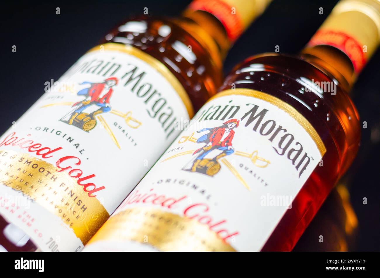 LONDON, UK - 19 MARCH 2024 Captain Morgan Original Spiced Gold, an ...