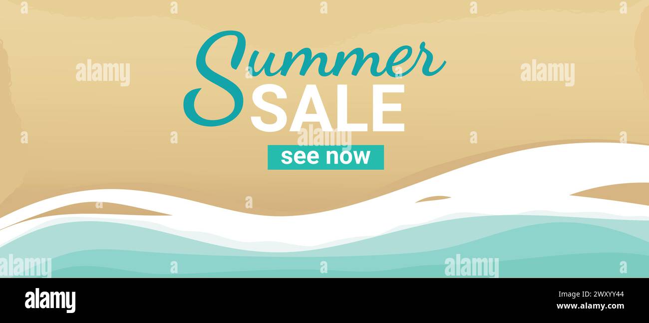 Summer sale banner. Sale template with sea or ocean beach. Sand and ...